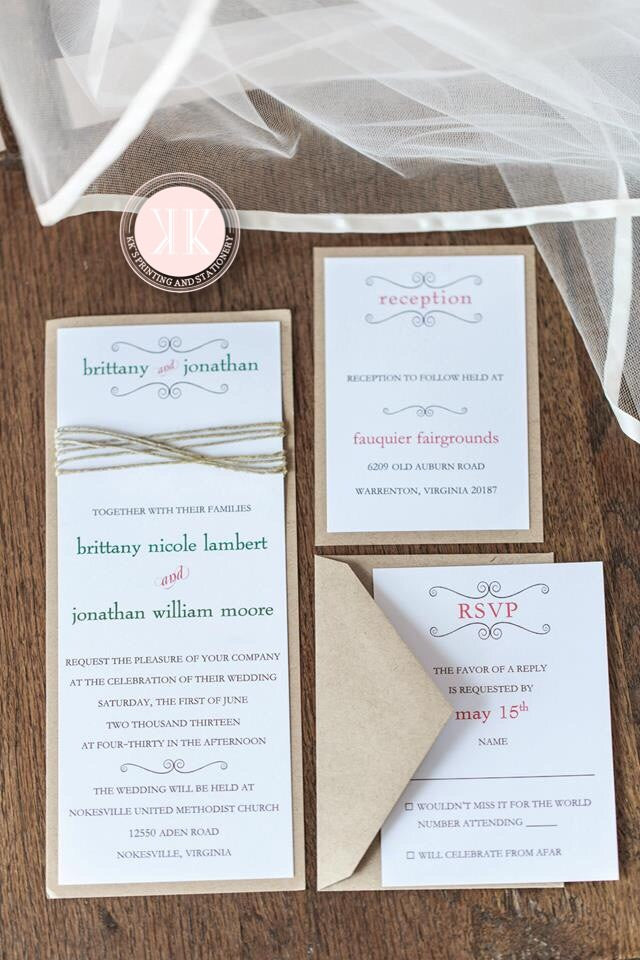 Twine wrapped wedding invitation – KK's Printing